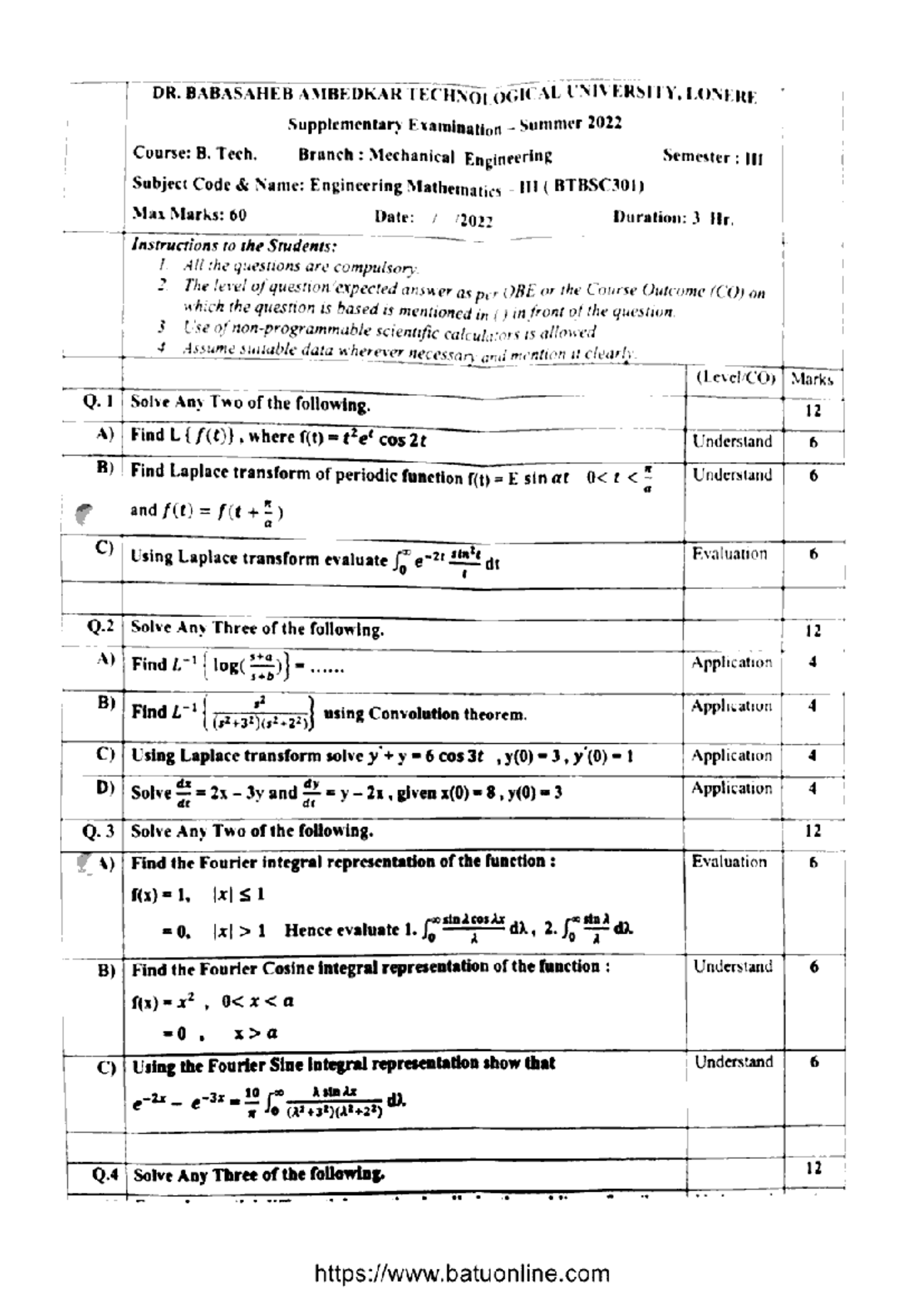 Btech mech 3 sem engineering mathematics 3 btbsc 301 summer solution ...