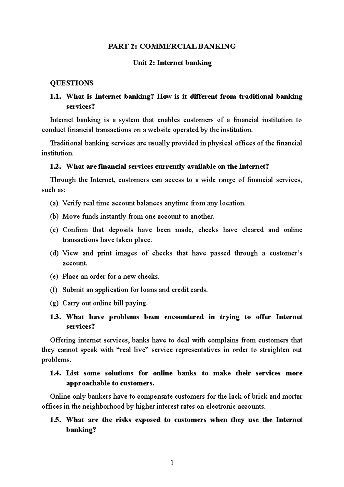 Key - Đáp án chuẩn - PART 2: COMMERCIAL BANKING Unit 2: Internet ...