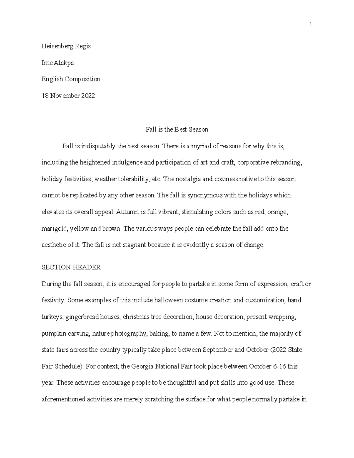 Fall Season - This essay helps capture the expectations from a ...