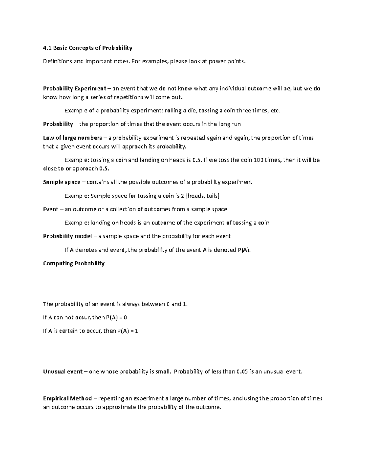 4.1 basic concept of prob mm notes-1 - 4 Basic Concepts of Probability ...