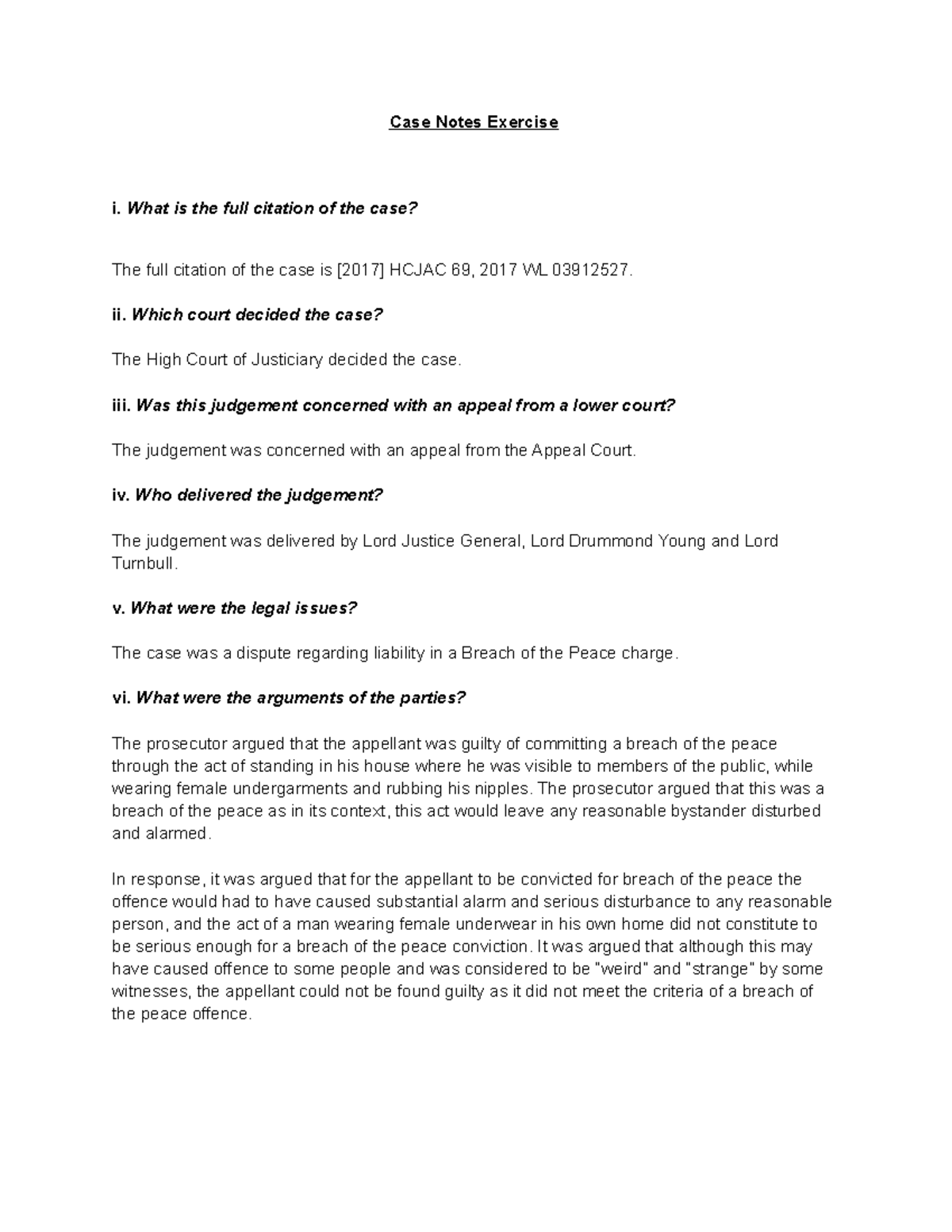 Case Notes Exercise What Is The Full Citation Of The Case The Full