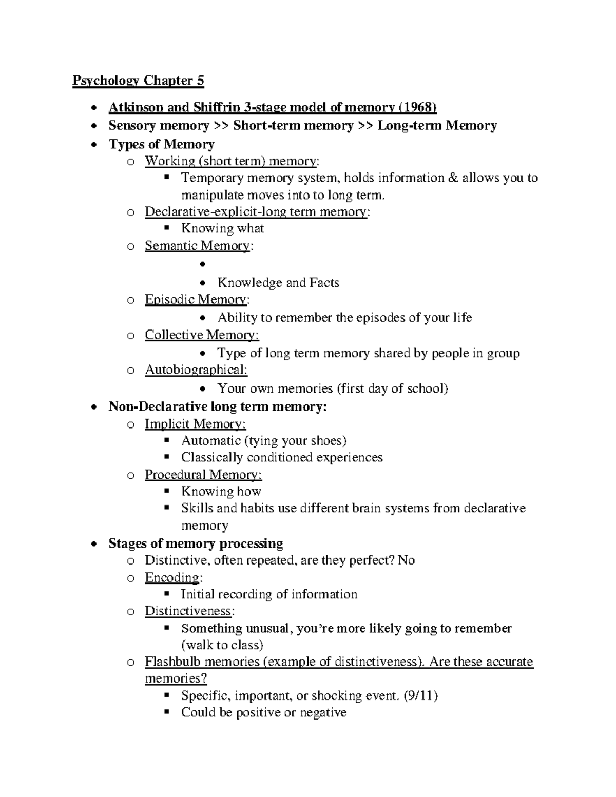 Pysc review Chapter 5 - Psychology Chapter 5 Atkinson and Shiffrin 3 ...