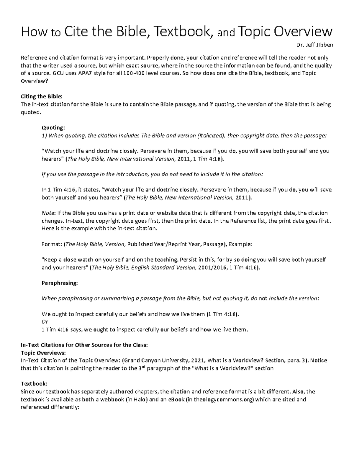 Citing the Bible, Textbook, and Topic Overviews 9-22 - How to Cite the ...