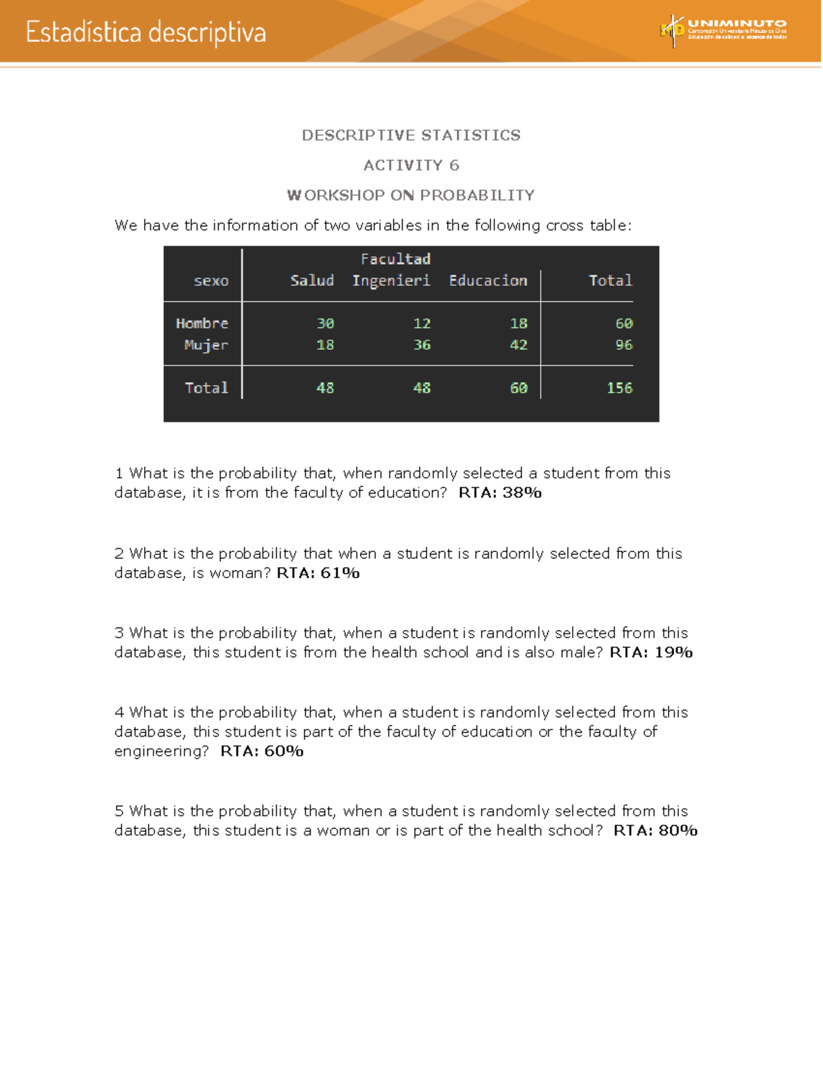 Act sem 6 semestre 1 - DESCRIPTIVE STATISTICS ACTIVITY 6 WORKSHOP ON ...