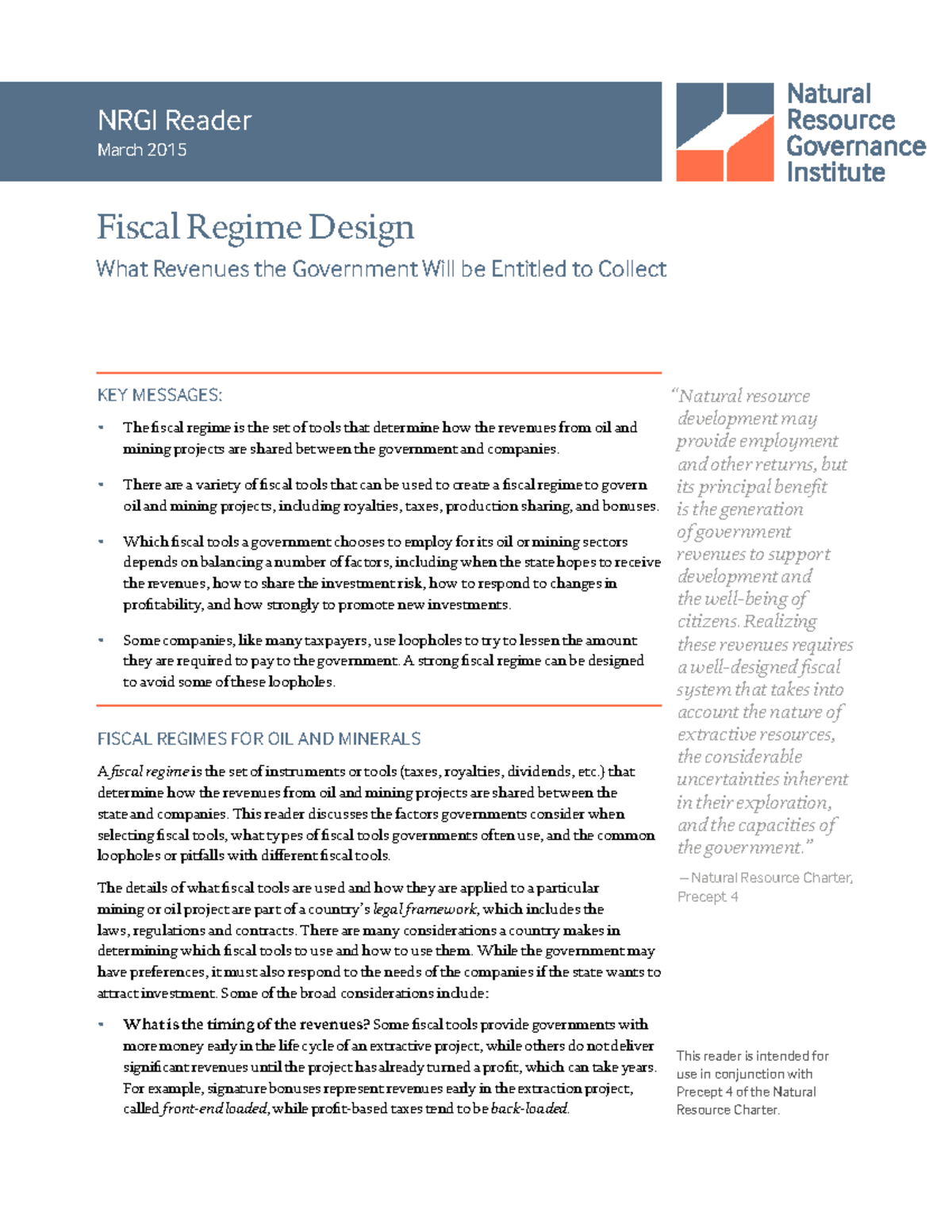 Nrgi Fiscal-Regime-Design - KEY MESSAGES: The fiscal regime is the set ...
