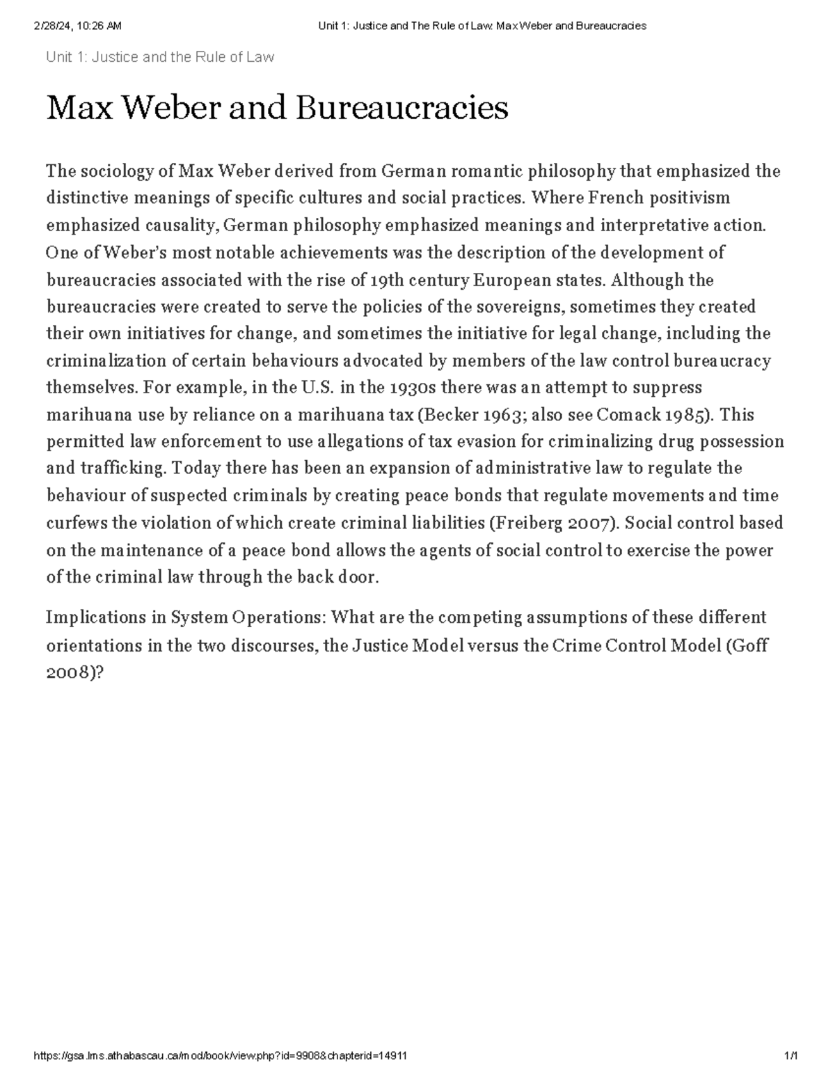 Unit 1.3 Justice and The Rule of Law Max Weber and Bureaucracies - 2/28 ...
