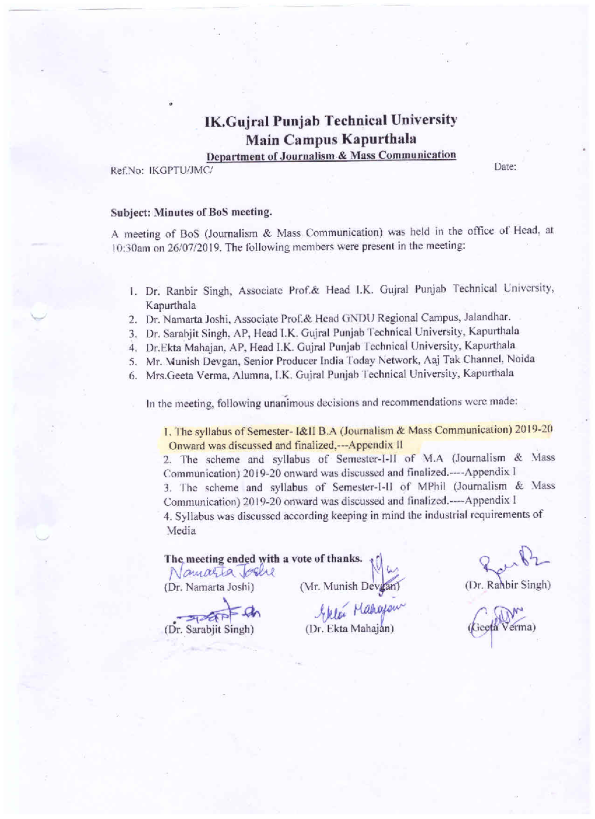 BA Journalism and Mass Communication - IK Punjab Technical University Main Campus Kapurthala ...