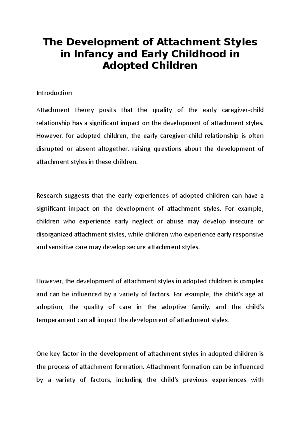 The Development of Attachment Styles in Infancy and Early Childhood in ...