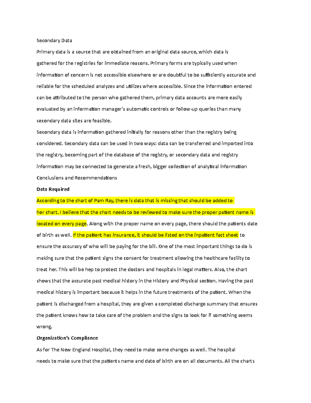 Secondary Data - HIM 200 Final Project for Module 7 - Secondary Data ...