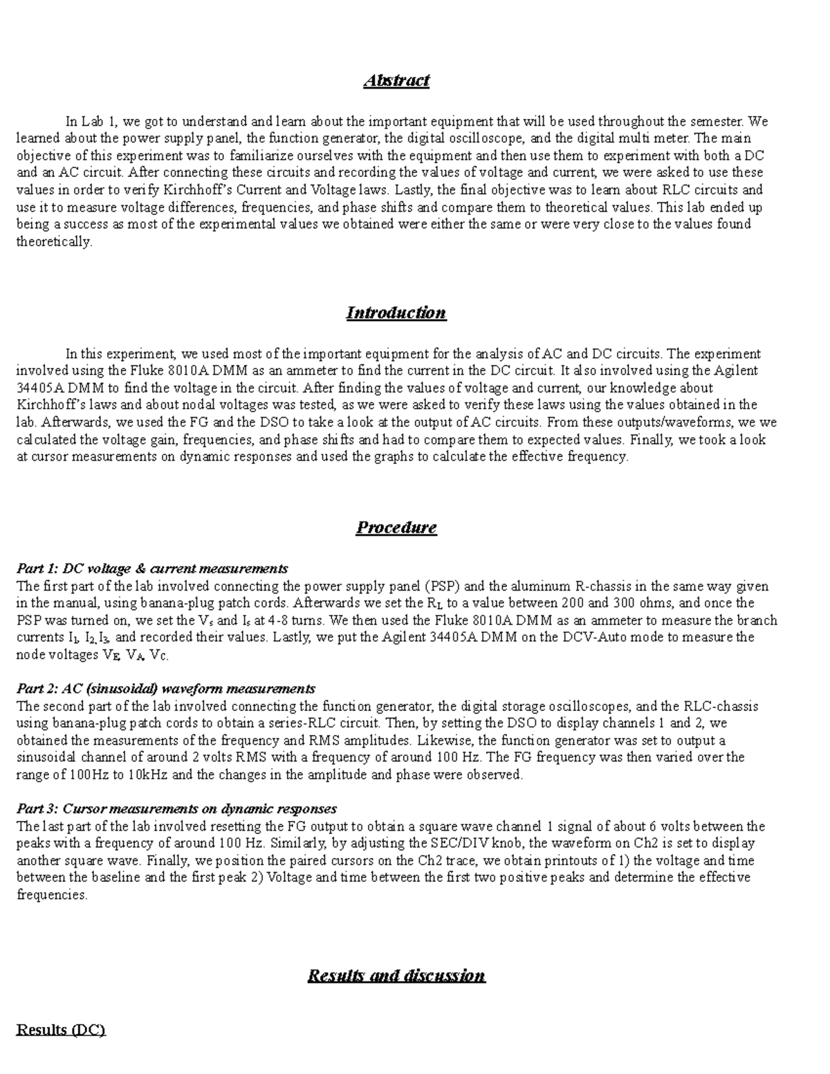 Lab report 1: Familiarization with Lab instruments. - Abstract In Lab 1 ...