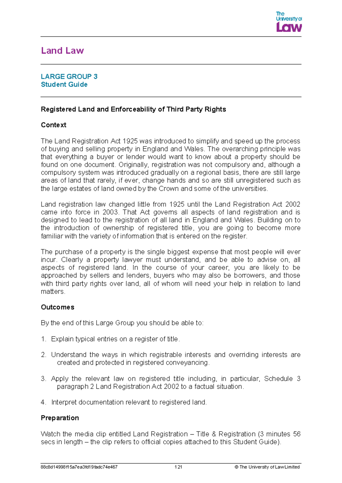 2425 land lg03 ce01 student guide - Land Law LARGE GROUP 3 Student Guide Registered Land and ...