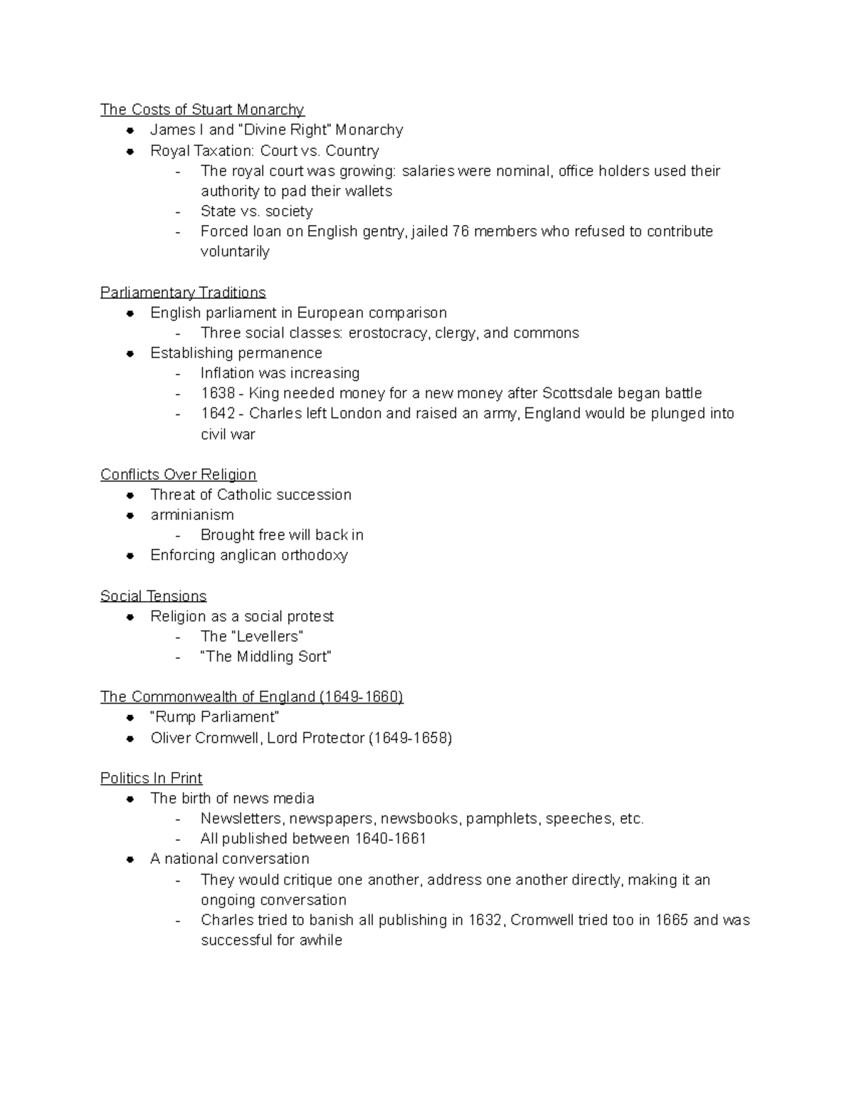 English Revolution - D. Luebke Lecture Notes - The Costs of Stuart ...