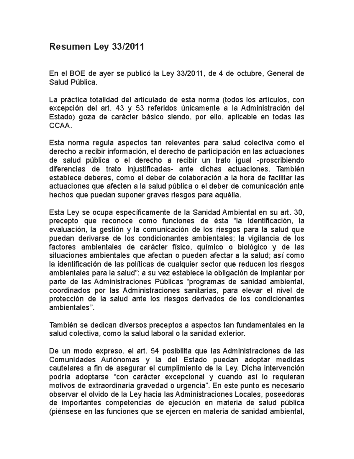 Resumen Ley 33/2011 - Resumen Ley En el BOE de ayer se la Ley de 4 de ...