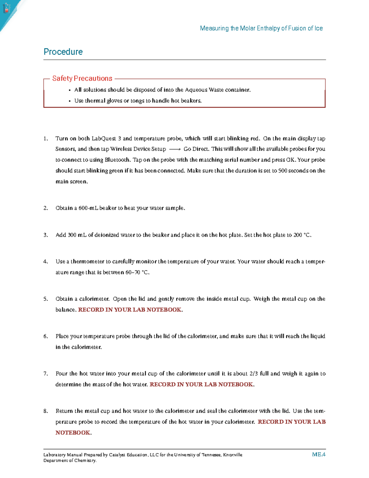Chem 132 lab 2 - chem lab 2 - Measuring the Molar Enthalpy of Fusion of ...