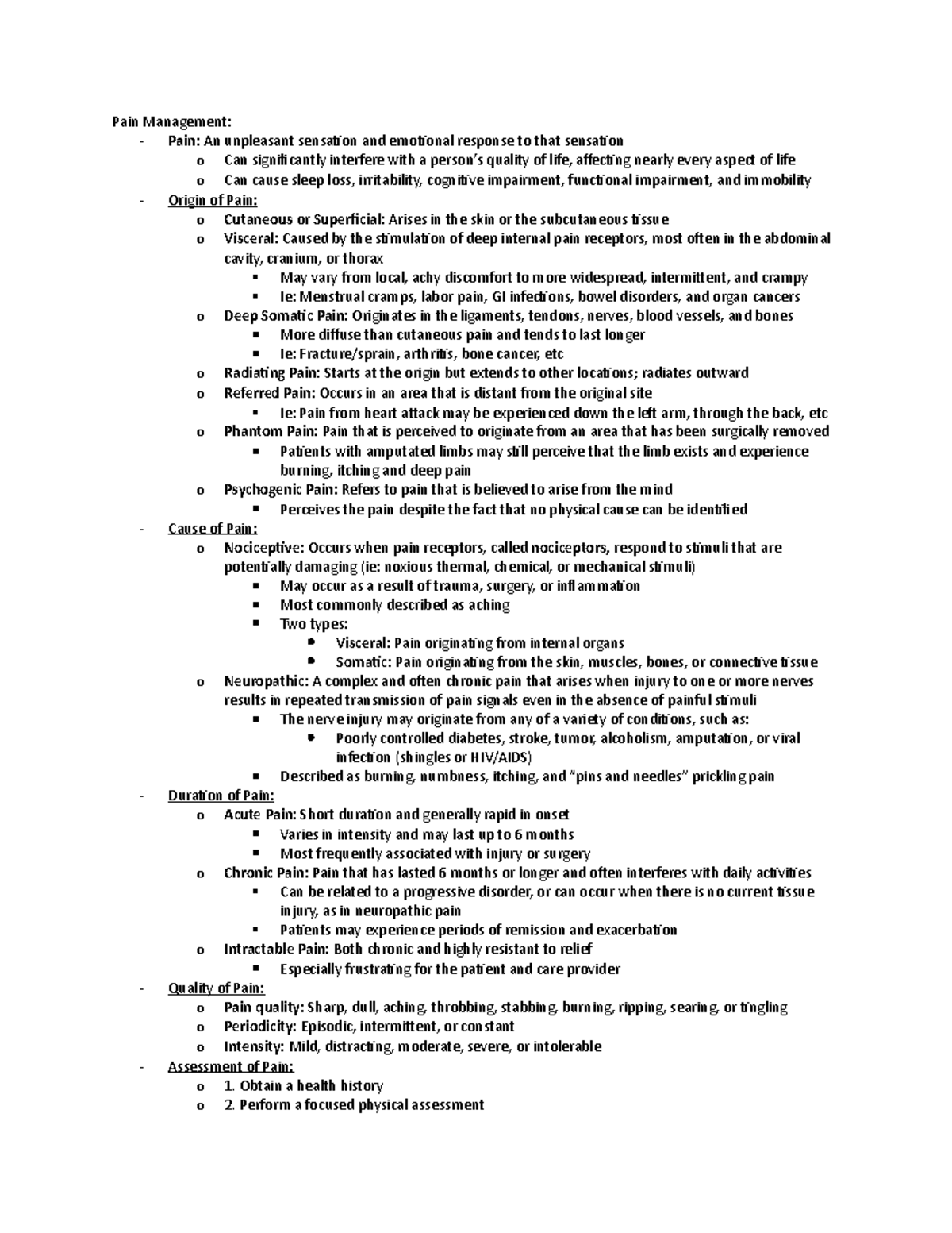 Pain Management - Outline - Pain Management: - Pain: An unpleasant ...