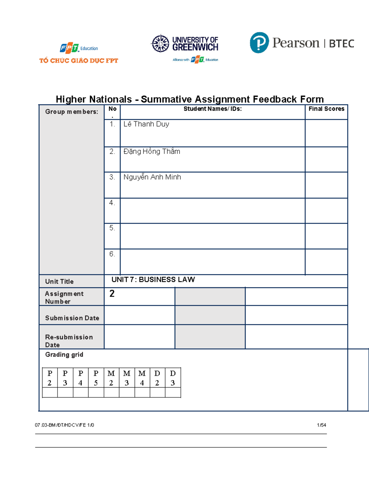 Unit 35- ASM 2 frontsheet - Jan 2024f - Higher Nationals - Summative Assignment Feedback Form ...