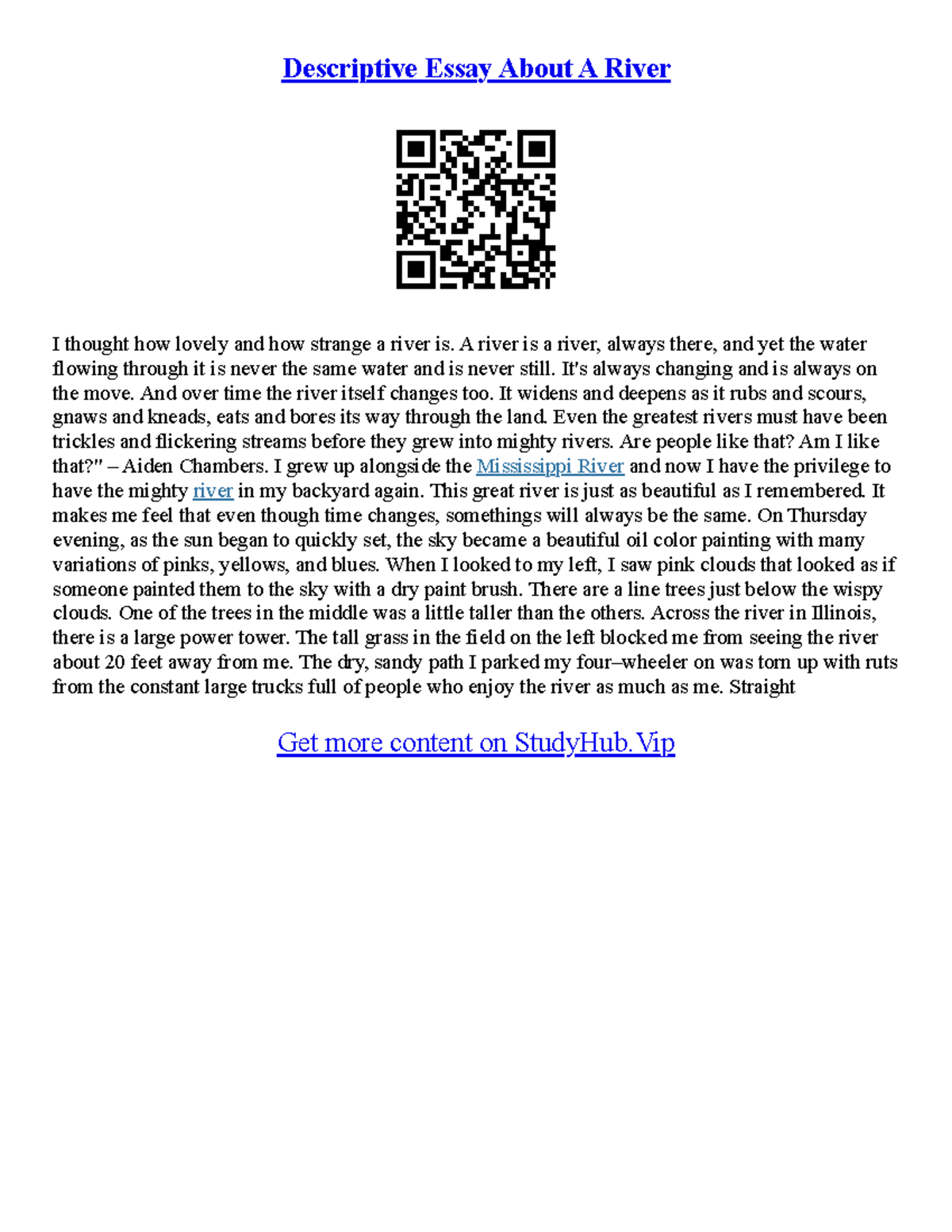 Descriptive Writing Essay - Descriptive Essay About A River I thought ...
