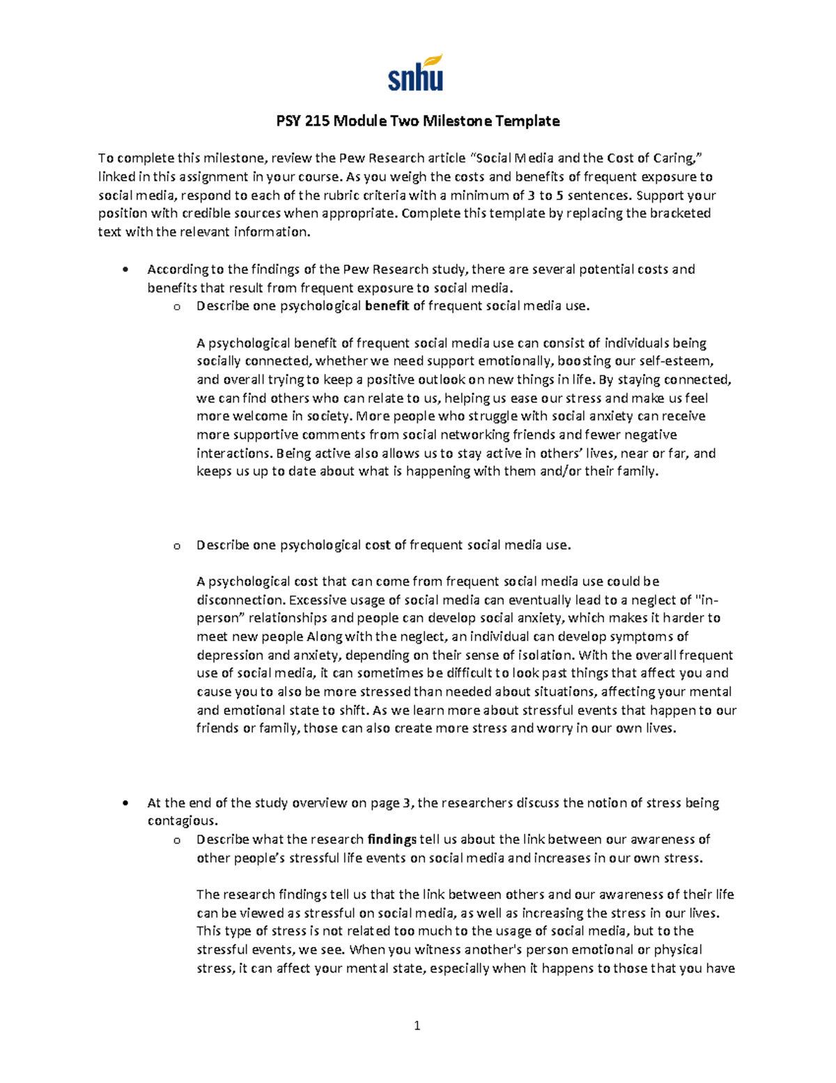 PSY 215 Module Two- Hurst A - PSY 215 Module Two Milestone Template To ...