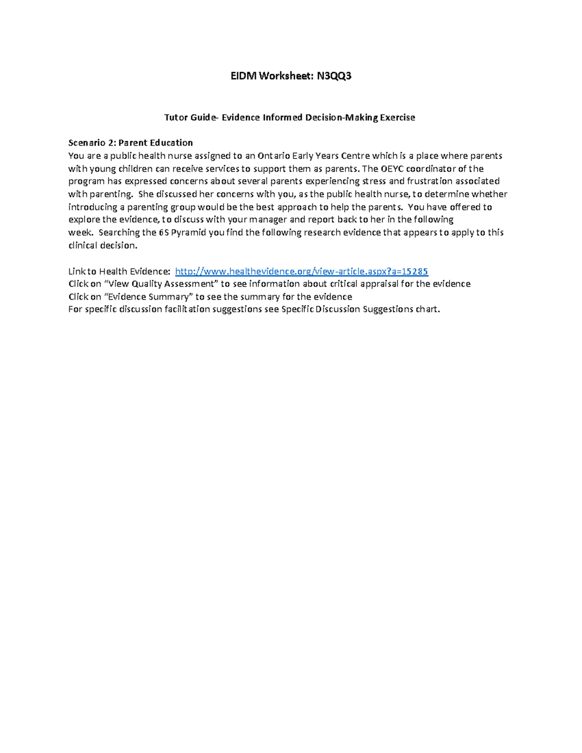 Microsoft Word - EIDM Worksheet - EIDM Worksheet: N3QQ Tutor Guide- Evidence Informed - Studocu