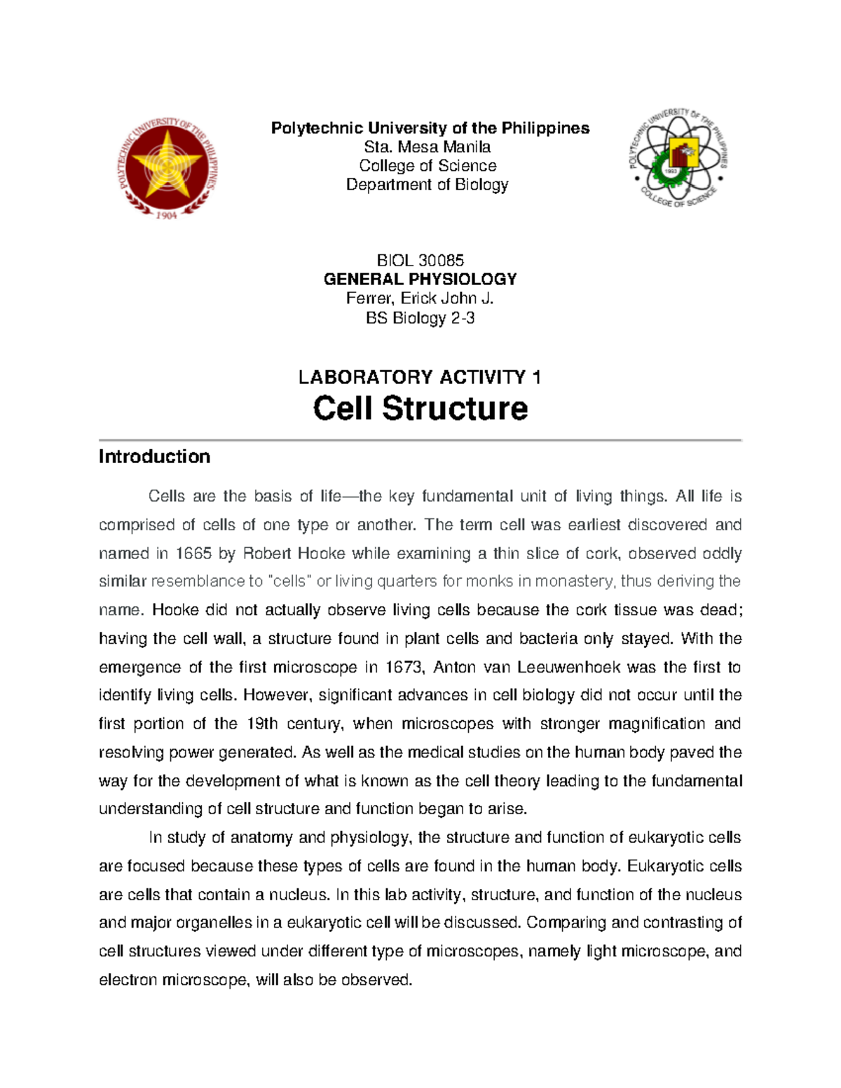 Laboratory Activity 1 - Polytechnic University of the Philippines Sta ...