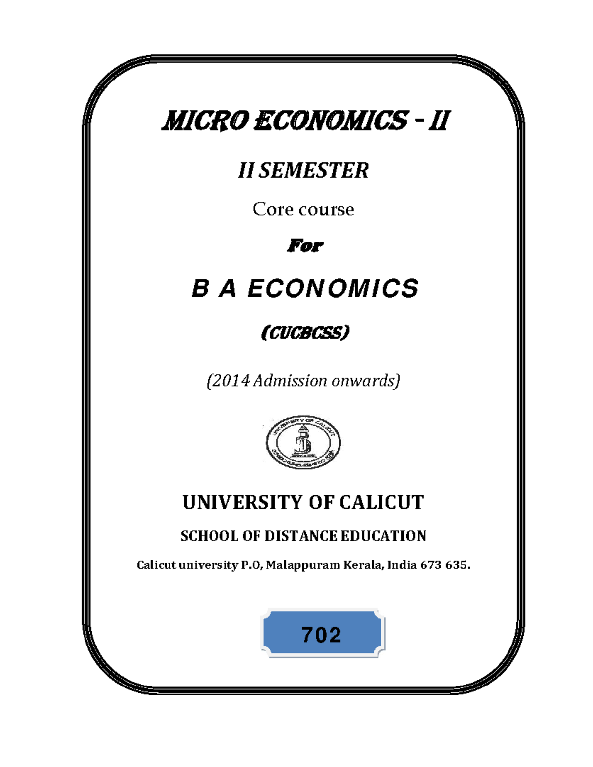 Micro ECON II - Good - micro economics - ii II SEMESTER Core course For ...