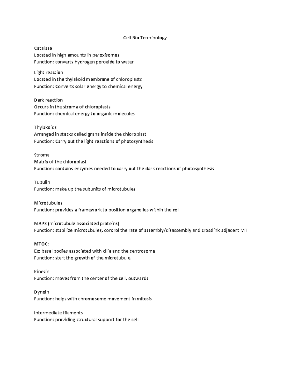 Cell Bio word list - Helpful when studying for final. - Cell Bio ...