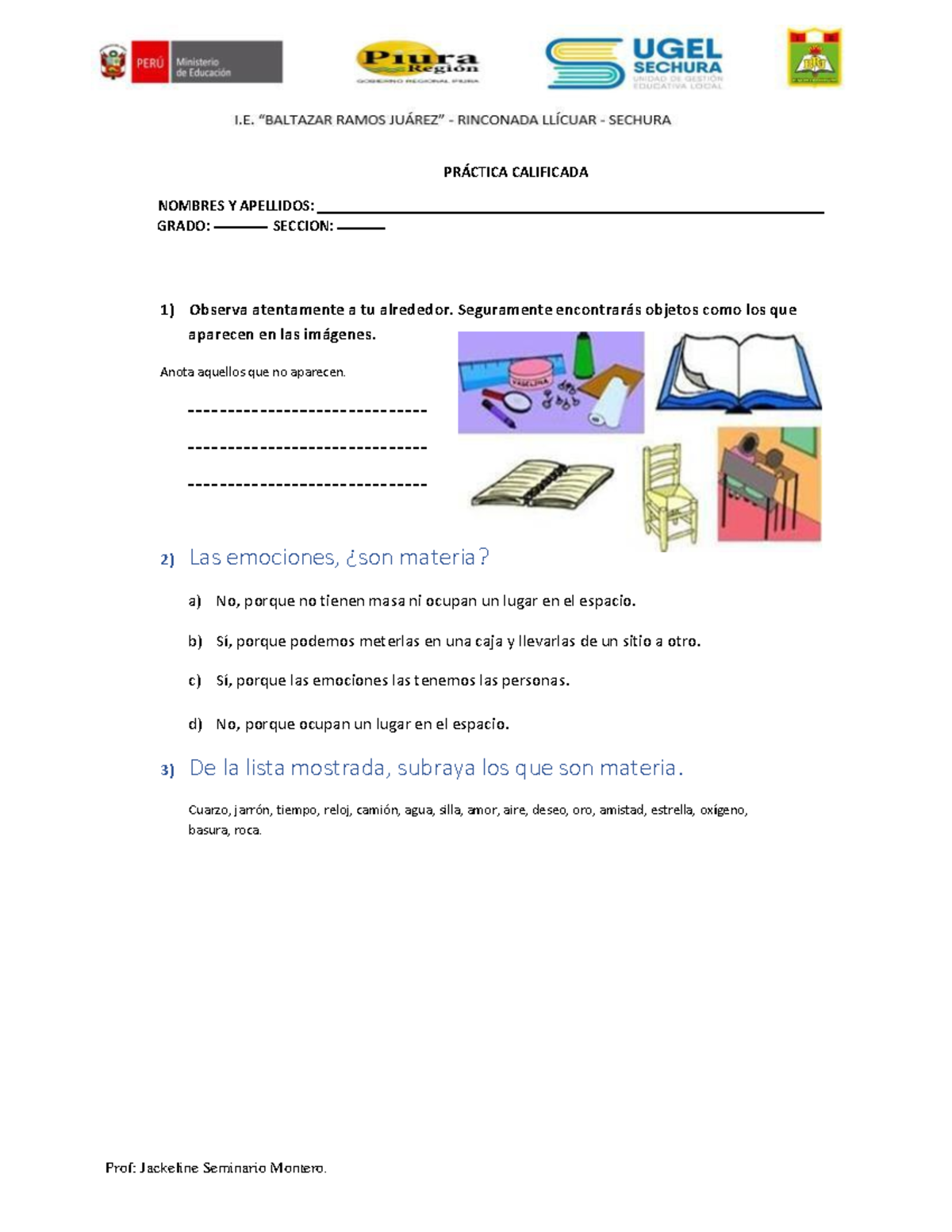 Practica DE LA Materia 3AÑO - Prof: Jackeline Seminario Montero ...