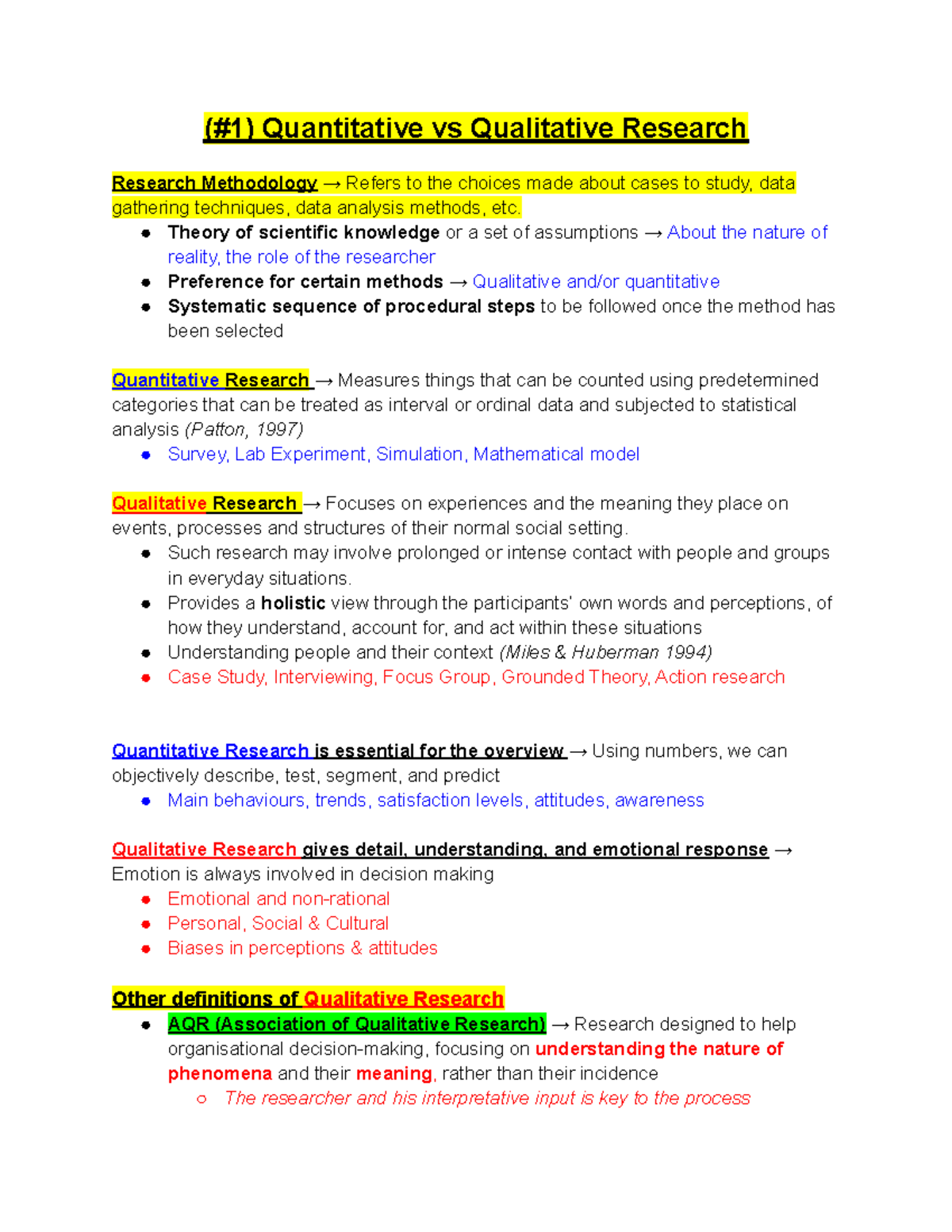 Qrmsummary - super good summary of the qrm course - (#1) Quantitative vs Qualitative Research ...