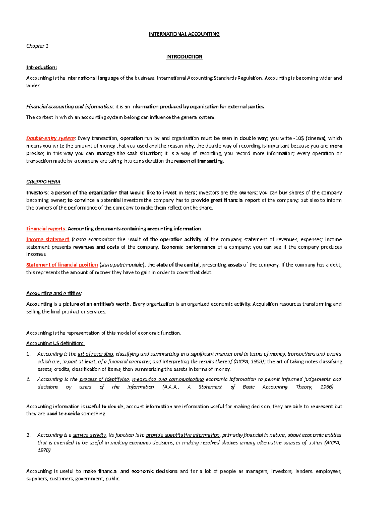 Accounting - appunti lezione - INTERNATIONAL ACCOUNTING Chapter 1 ...