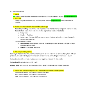 CIS 320 Exam 1 - Exam notes - CIS 320 Exam 1 5 Layers Application ...