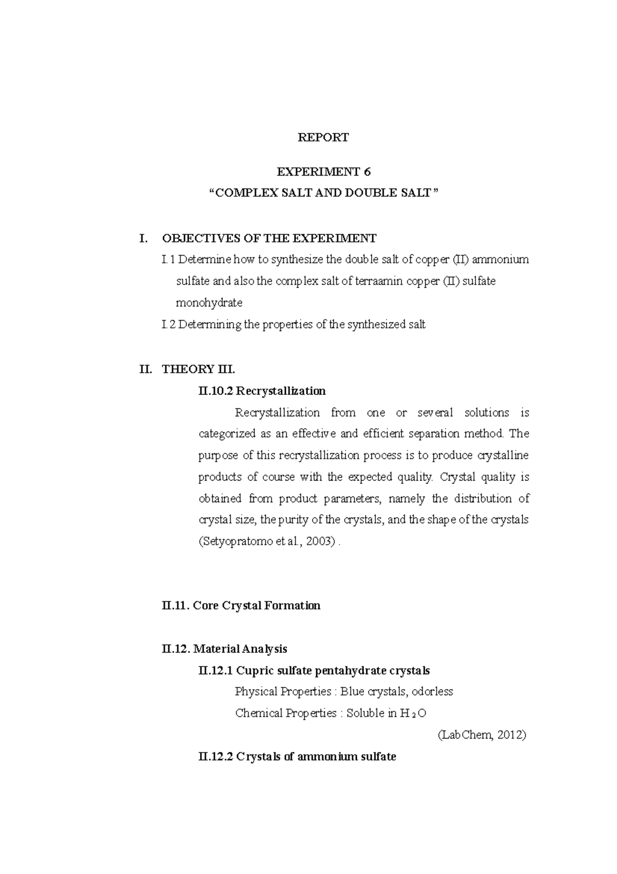 Discussion P6 Organic Analysys - REPORT EXPERIMENT 6 “COMPLEX SALT AND ...