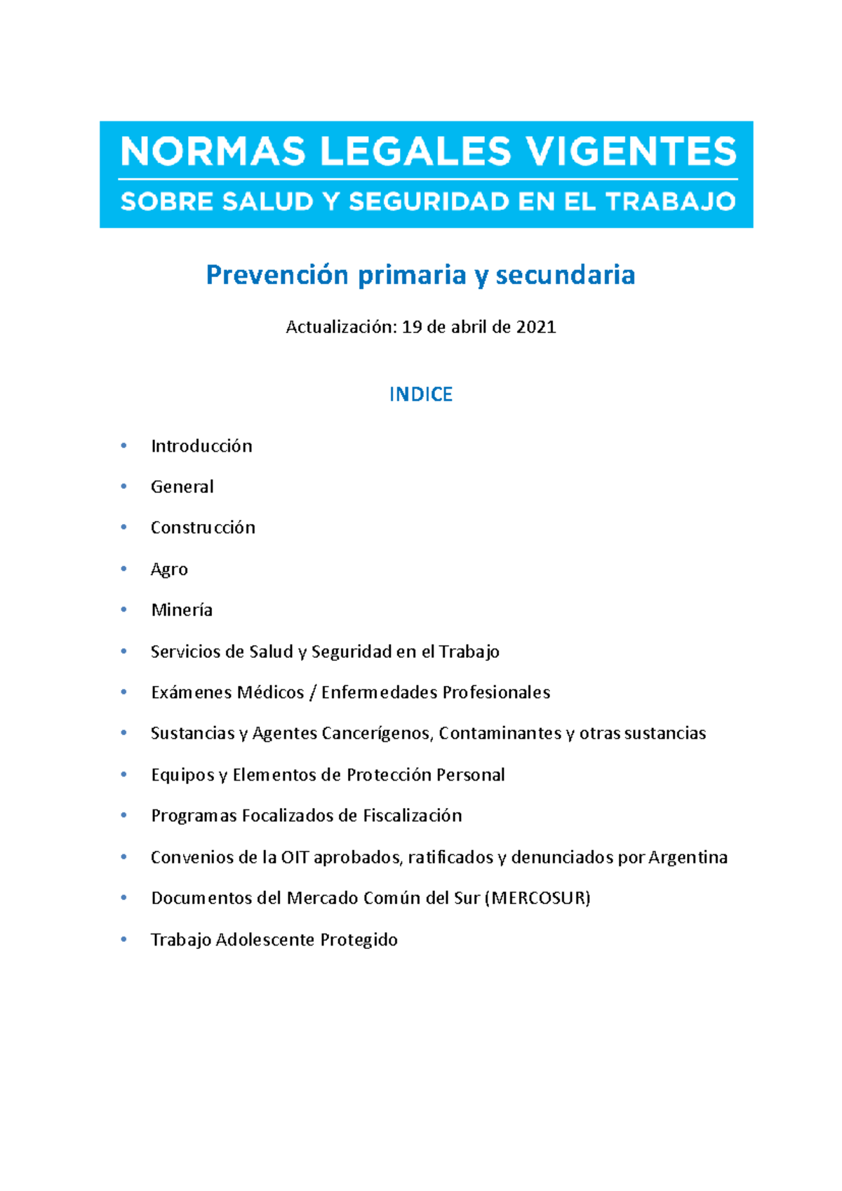 Normas legales vigentes sobre sst 19 04 2021 - Prevención primaria y ...