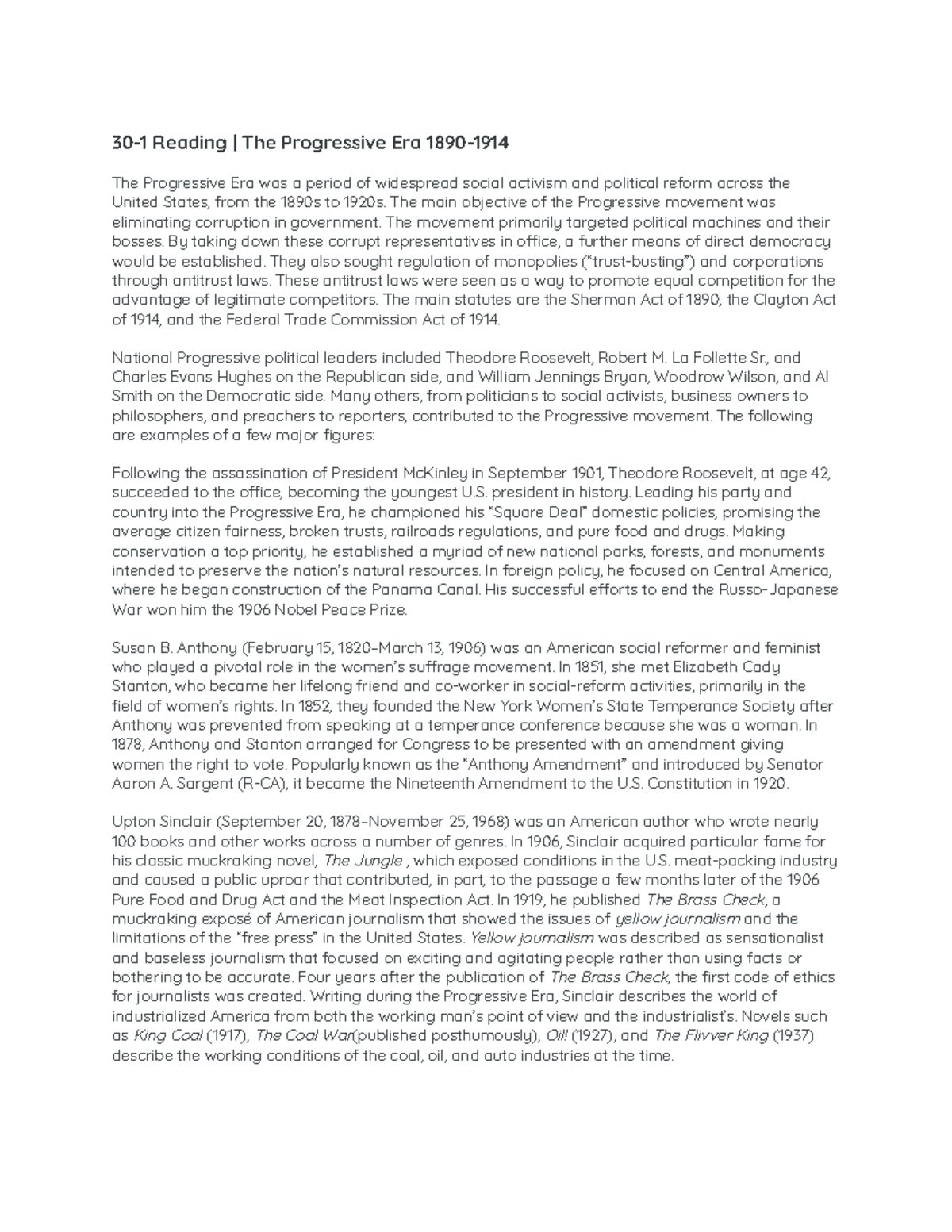 Copy of 6a. The Progressive Era - 30-1 Reading | The Progressive Era ...