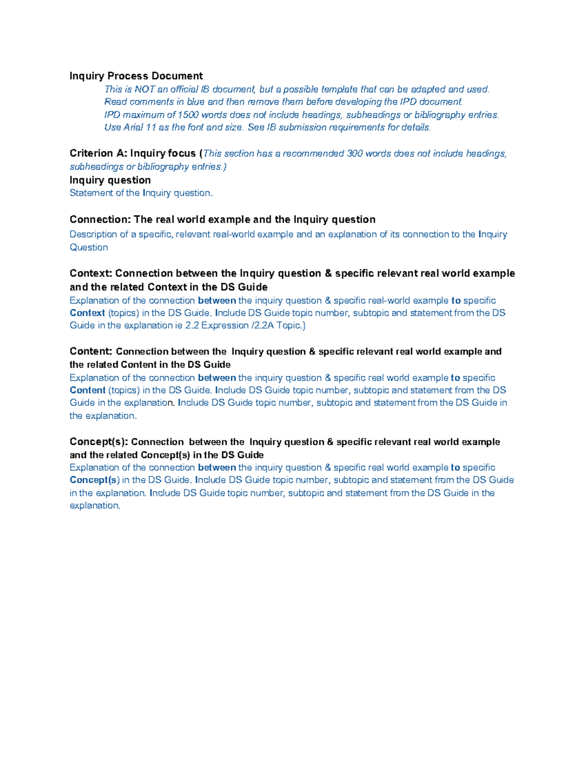 Template IPD - IA guide - Inquiry Process Document This is NOT an ...