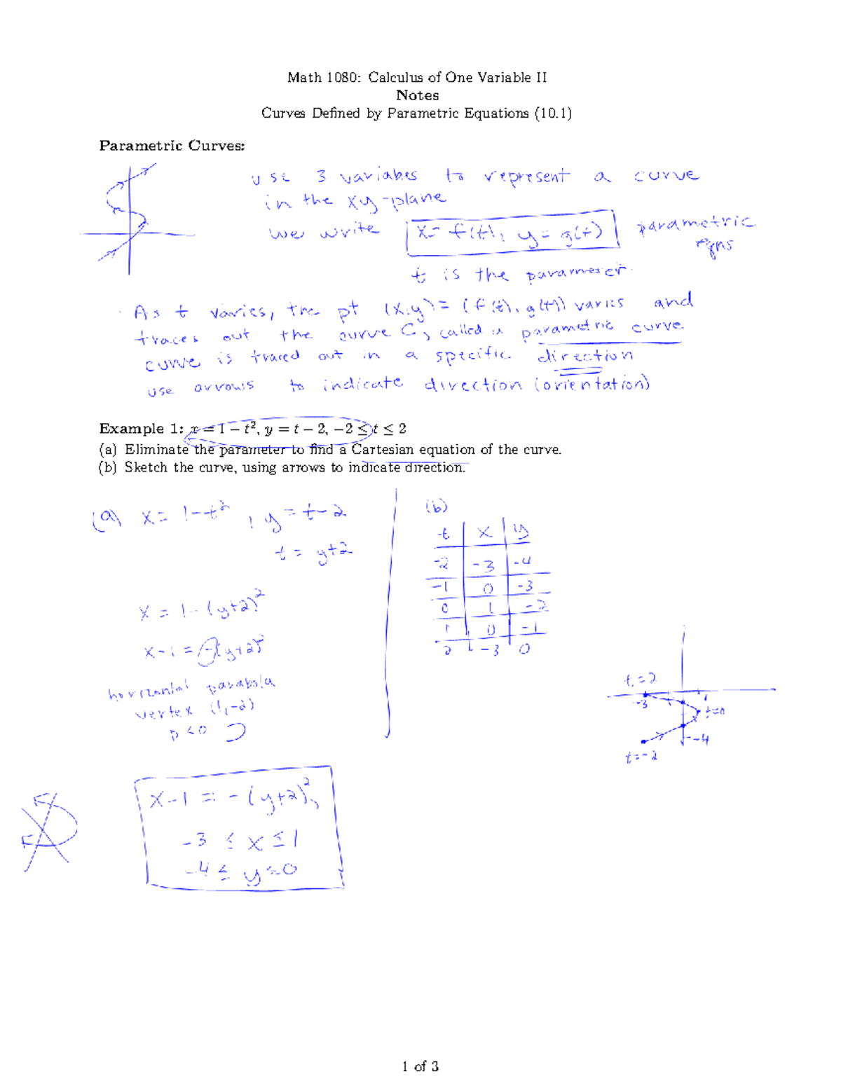 12p1 Parametric Equations-annotated-almost-complete - Math 1080 ...