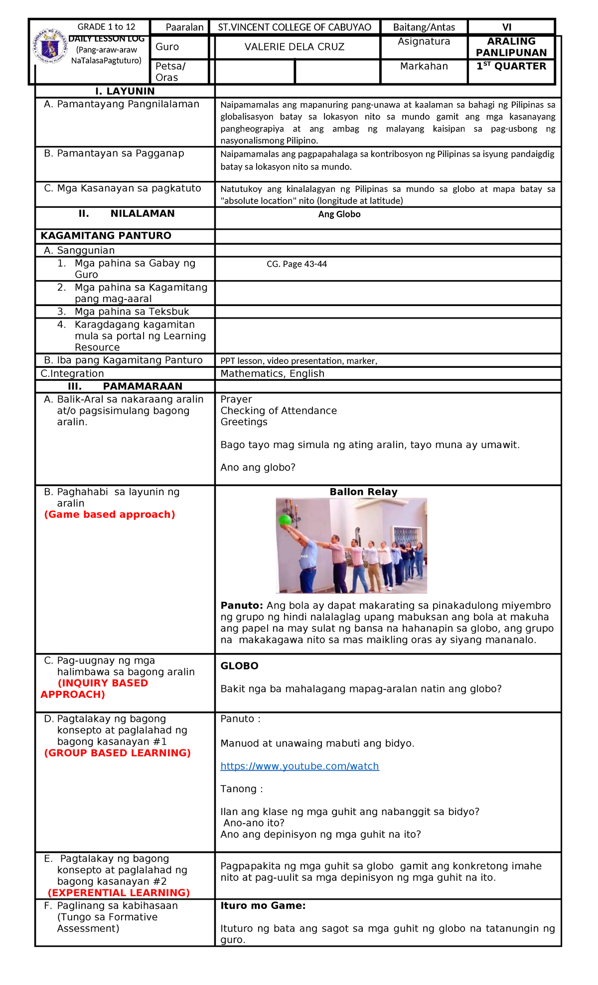 DLL Intermediate - lesson plan - I. LAYUNIN A. Pamantayang ...
