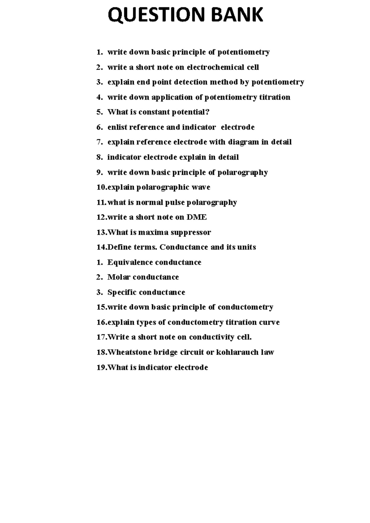 Que.bank - Que.bank - QUESTION BANK write down basic principle of ...