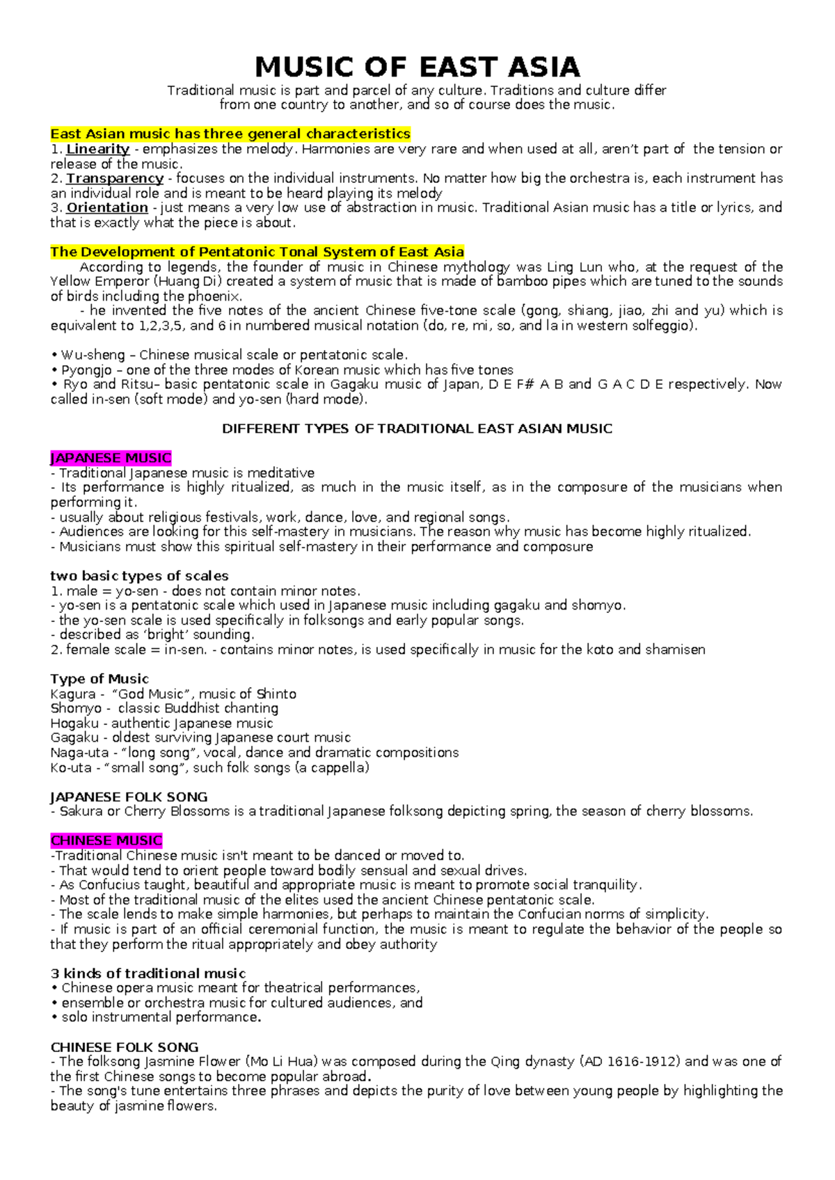 Music OF EAST ASIA - MUSIC OF EAST ASIA Traditional music is part and ...