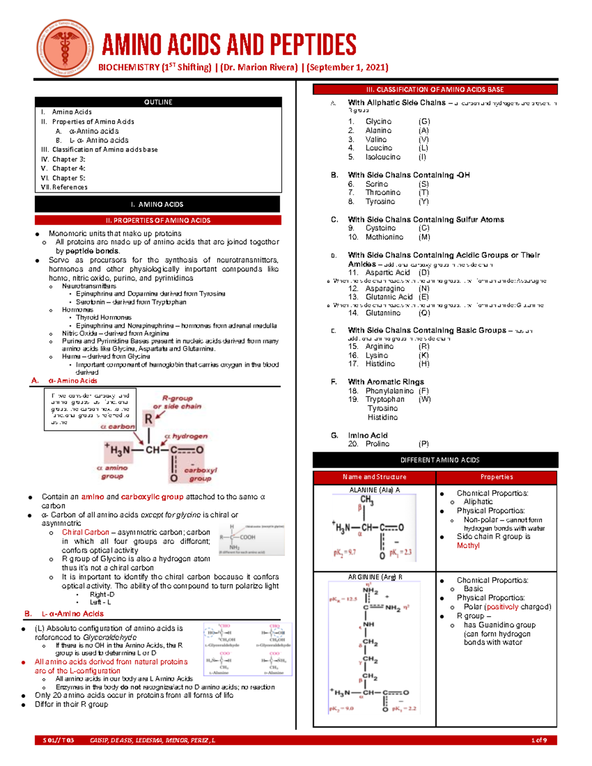Biochemistry: Amino Acids and Peptides - S 01// T 03 CAISIP, DE ASIS ...