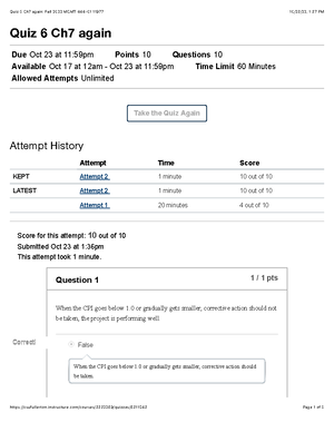MGMT 444 Quiz 5 Ch 6 - Quiz #5 Ch 7: Joey Tran 10/23/22, 4:36 PM - Studocu