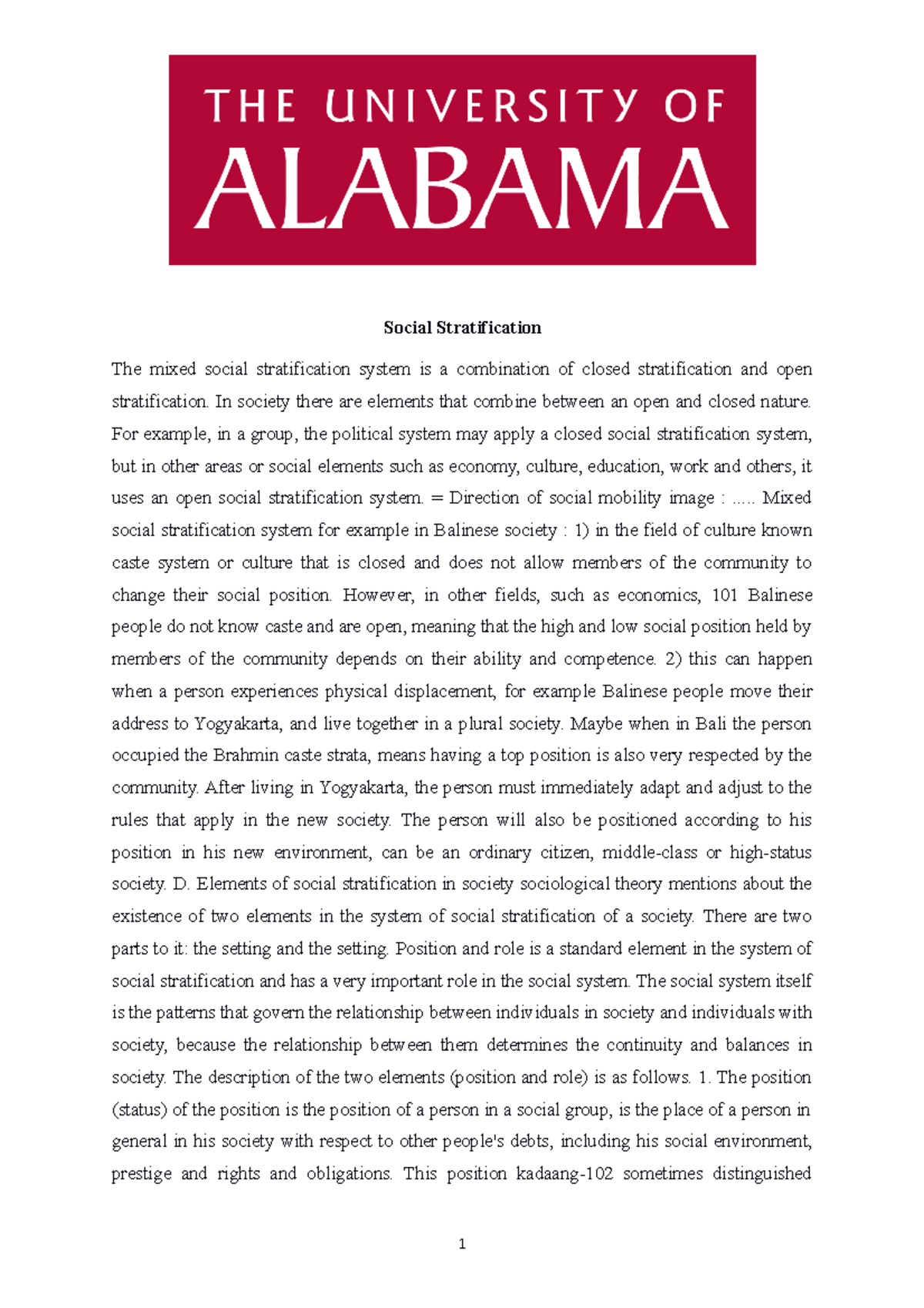 PY 372 "Social Stratification" - Social Stratification The mixed social ...