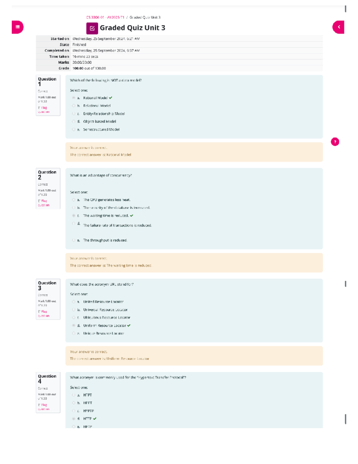 CS 3306 Graded Quiz Unit 3 - CS Graded Quiz Unit 3 Graded Quiz Unit 3 ...