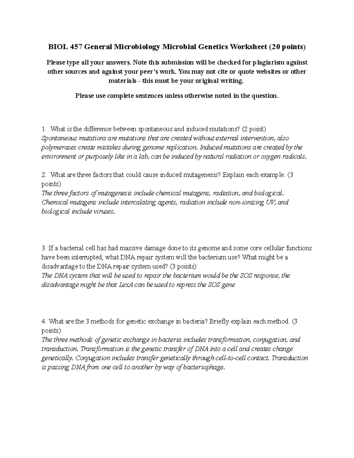 Microbial Genetics HW S22 - BIOL 457 General Microbiology Microbial ...