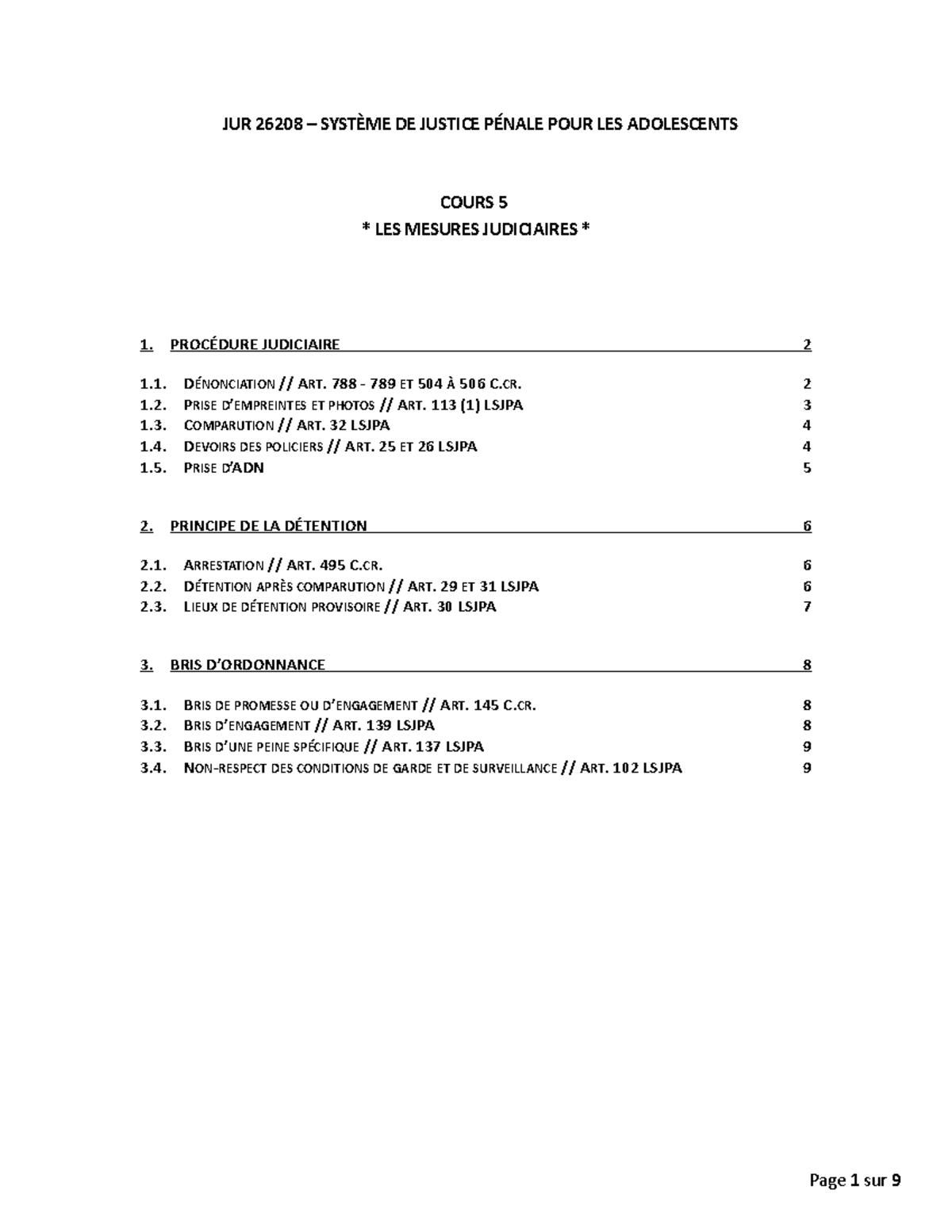 Cours LSJPA - note trouée - JUR 26208 – SYSTÈME DE JUSTICE PÉNALE POUR ...