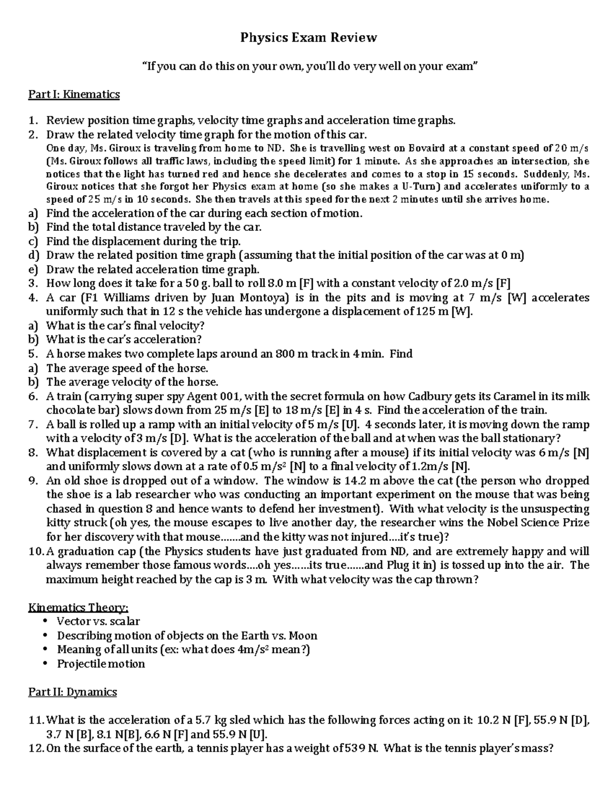 Exam-review - Math - Physics Exam Review “If you can do this on your ...