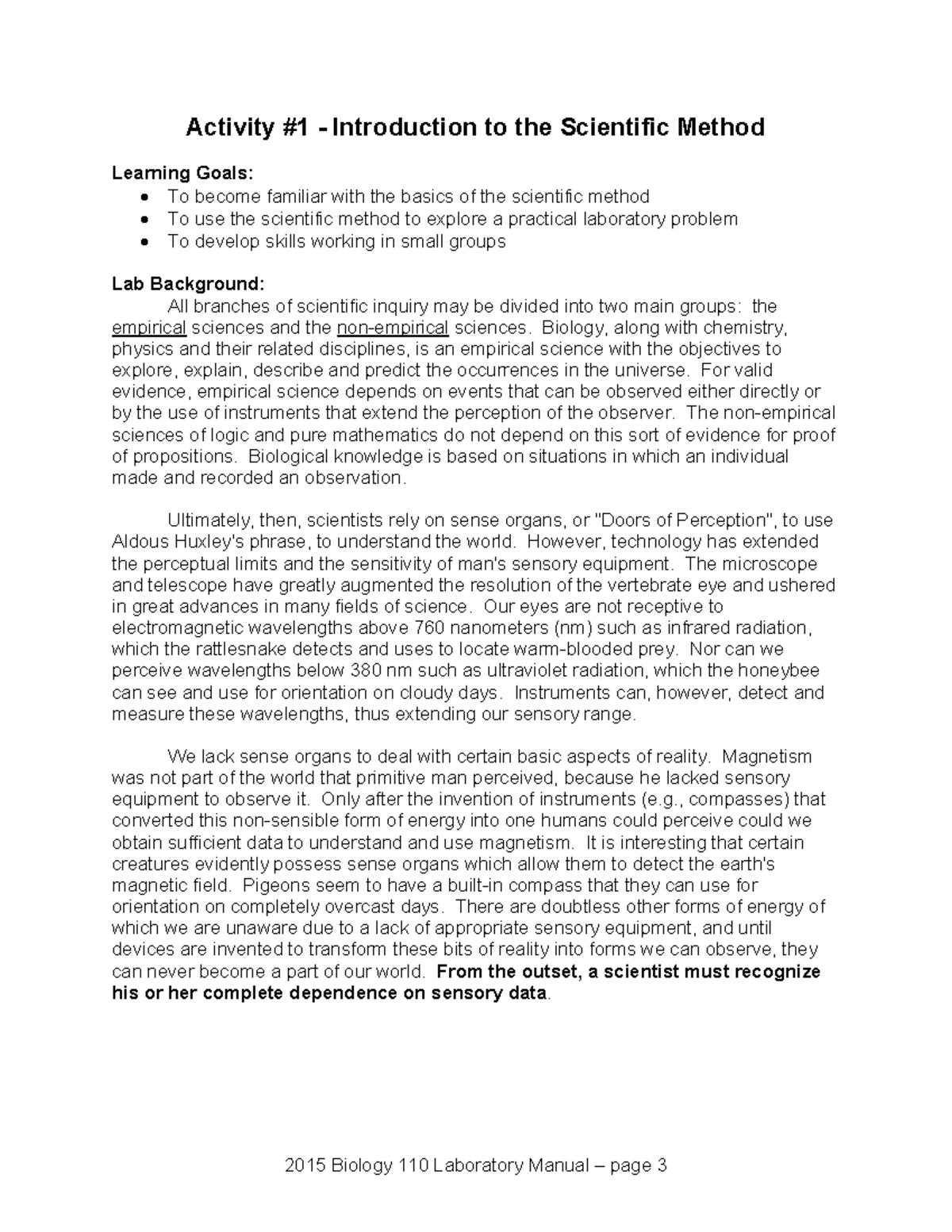 Lab01-The Scientific Method - Activity #1 - Introduction to the Scientific Method Learning Goals ...