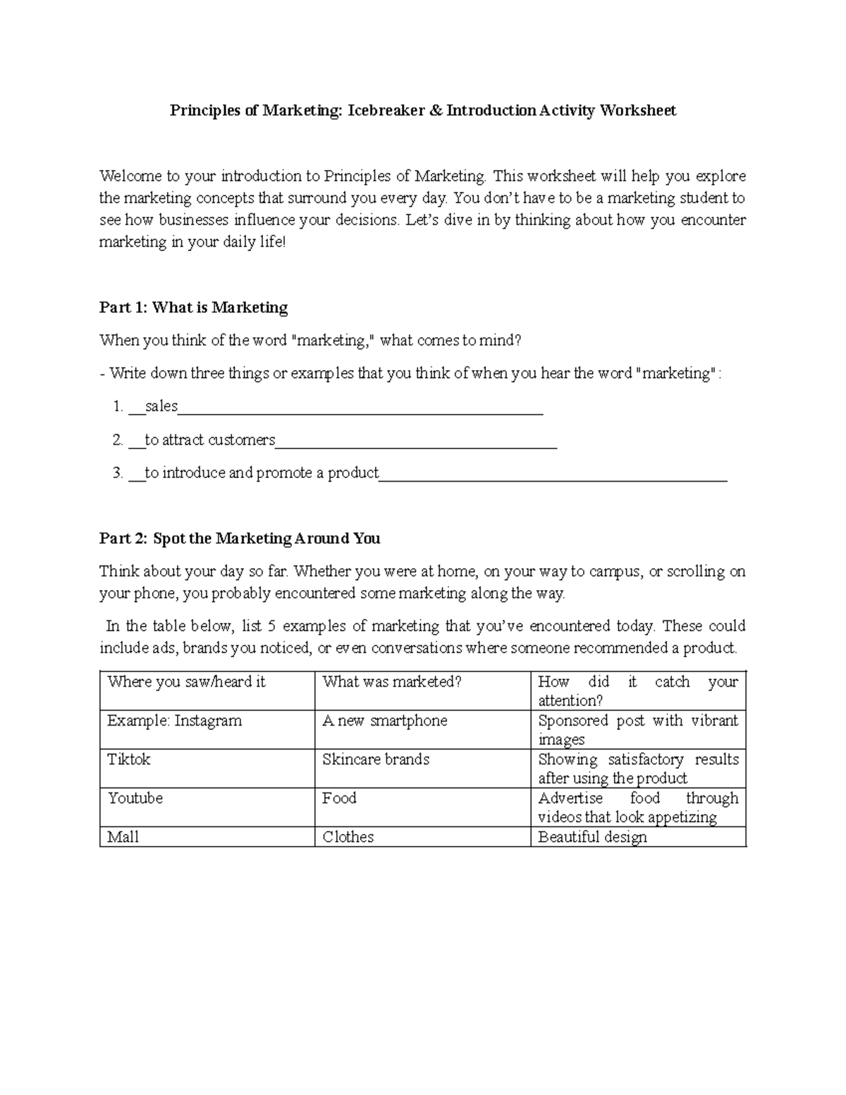 MKT Chapter 1 - Principles of Marketing: Icebreaker & Introduction ...