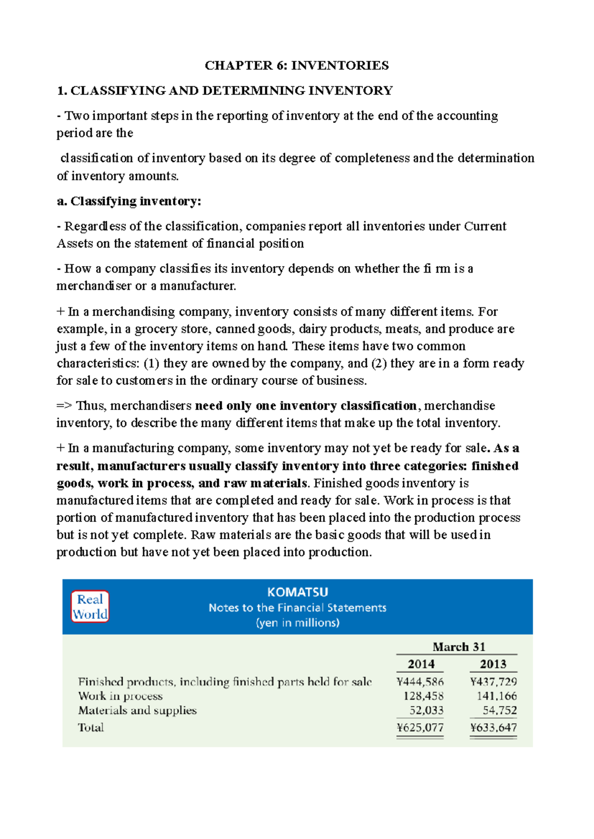 Chapter 6 Inventories - hihdj - CHAPTER 6: INVENTORIES 1. CLASSIFYING AND DETERMINING INVENTORY ...