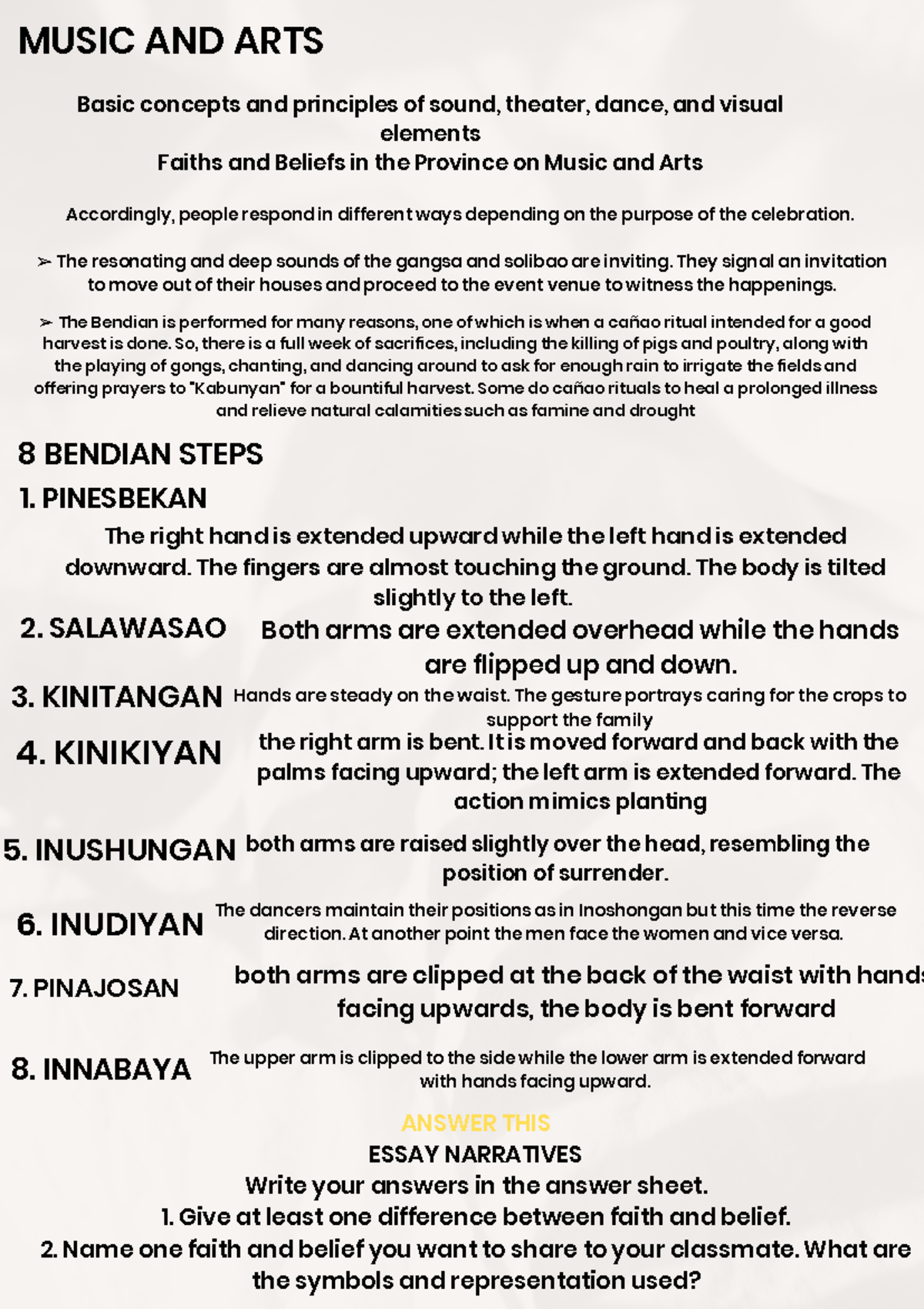 Music AND ARTS - MUSIC AND ARTS Basic concepts and principles of sound, theater, dance, and ...