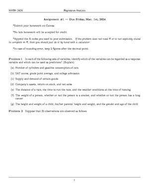 Regression analysis - MATH3424 - Studocu